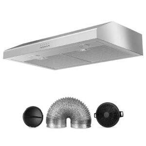 tazpi 400 cfm under cabinet range hood 30 inch, stainless steel stove vent hood with 3 speed kitchen exhaust fan and two bright led light, kitchen hood 30 inch for duct/ductless convertible