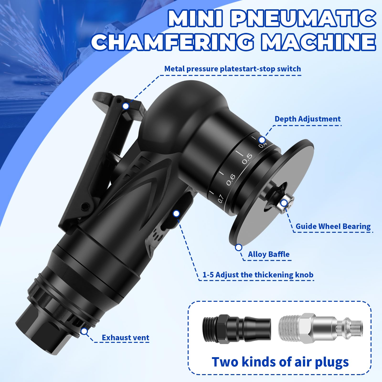 Mini Pneumatic Chamfering Machine, Pneumatic Chamfering Tool Handheld, 45 Degree Air Chamfer Deburring Tool, Air Chamfer Tool, Air Beveling Tool for Metal Trimming Arc Corner Deburring