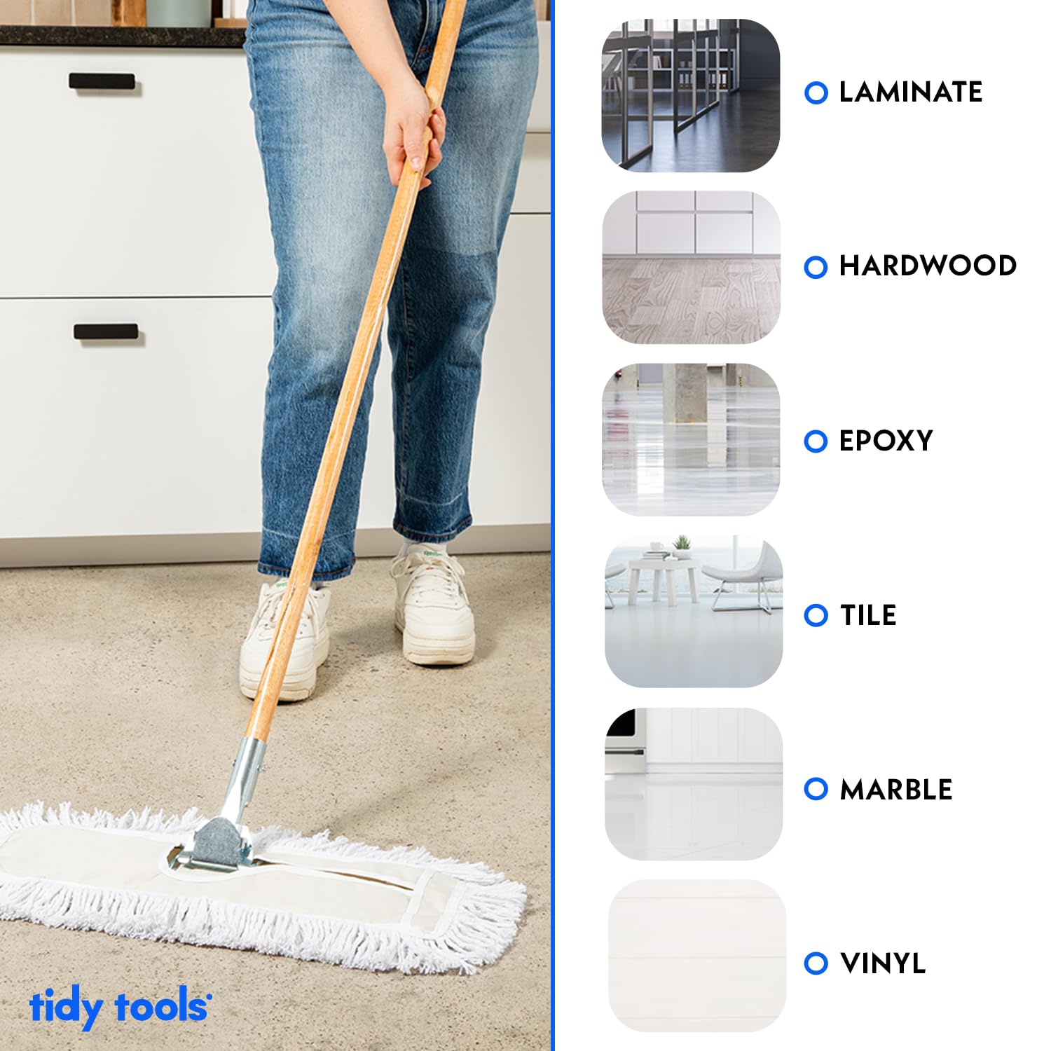 24 Inch White Dust Mop with Wood Handle and 24 Inch Dust Mop Refill Bundle - 1 Mop Sets and 4 Refills