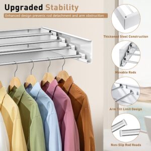 CRJKIJ Wall Mounted Laundry Drying Rack for Clothes - Foldable Conceal Drying Rack，4 Stainless Rods Heaving 48 lb Capacity (White, 23.6")