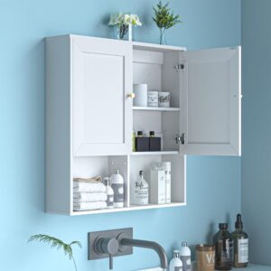 azheruol bathroom wall cabinet, medicine cabinet with 2 door and adjustable shelves,3-tier wood hanging storage over the toilet,white wall mounted cabinet for bathroom, kitchen,laundry room