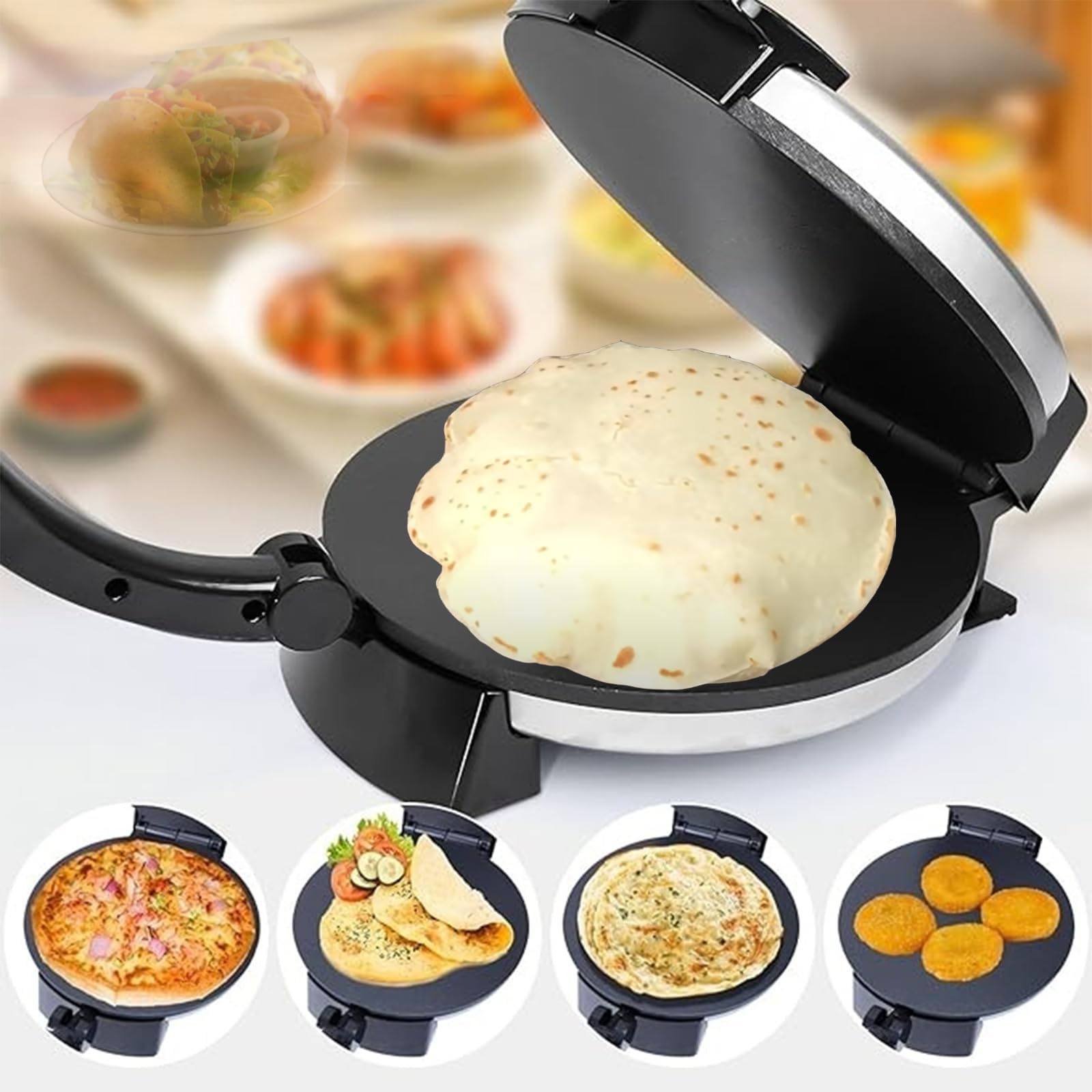 Electric Tortilla Press, Roti Maker Electric Indian Electric Tortilla Maker 10 Inch Electric Flour Tortilla Maker Quesadilla Maker, Double-sided Heating, Non-stick Coating