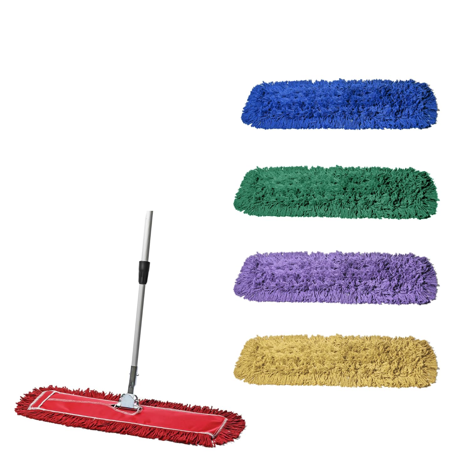 24 Inch Red Dust Mop with Metal Handle and 24 Inch Dust Mop Refill Bundle - 1 Mop Sets and 4 Refills