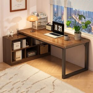 jixdilo modern l shaped desk with shelves,reversible l shaped computer desk,corner computer desk with file cabinet,workstation executive desk for home office(120x80x75cm(47x31x30inch), wood)