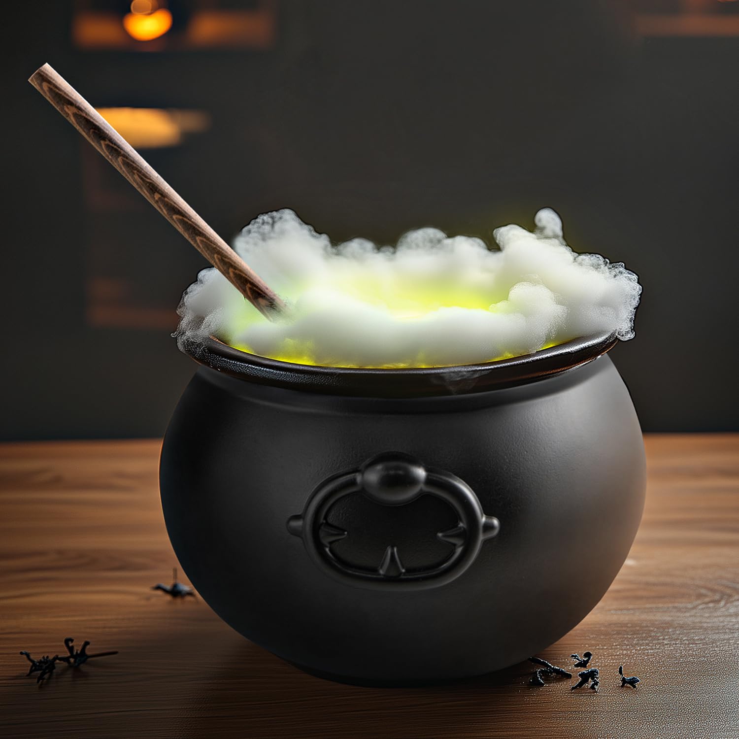 Halloween Decorations Indoor - Magic Auto Stirring Mixing Witches Cauldron Halloween Decor with 4 Light Strings - Black Plastic Witch Bowl Hocus Pocus Party Decoration for Table Home Kitchen Room