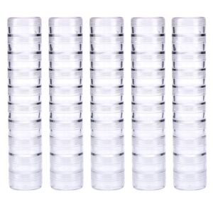 baofali 50 pcs stackable plastic containers, clear storage box round organizer jars for beads, buttons, diy art craftjewelry nail accessory (919x3.5cm/ 7.5x.5inch)