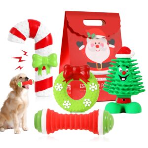 buy it once christmas dog toys bundle, interactive dog christmas toys, durable squeaky dog chew toys for small and medium dogs, 4 pcs set for holiday fun, mental stimulation & festive play