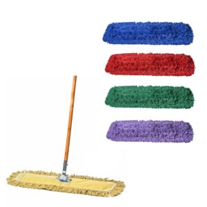 24 inch yellow dust mop with wood handle and 24 inch dust mop refill bundle - 1 mop sets and 4 refills