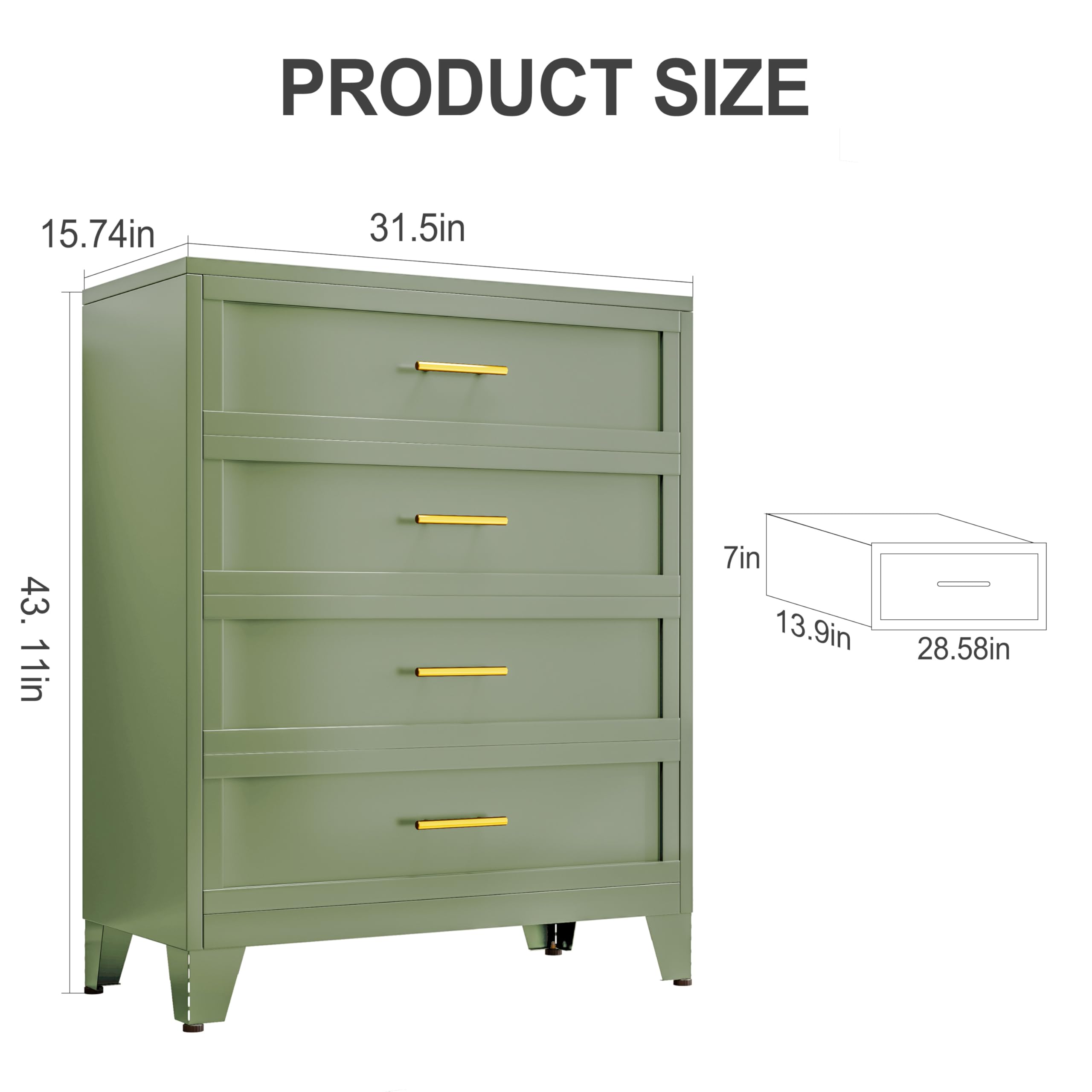 AUEYTVR Dresser for Bedroom Tall White Dresser, Chest of Drawers for Bedroom with Large Storage Space for Living Room, Hallway, Entryway, Home Office (Matcha Green, 4 Drawers)