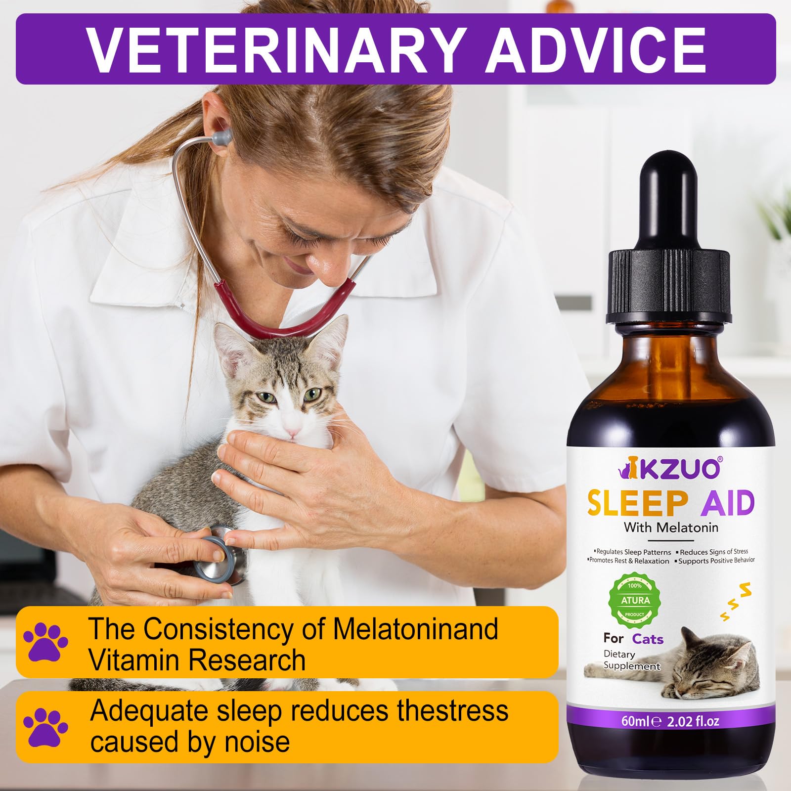 Bivinke Cat Melatonin, Melatonin for Cats, Cat Calming, Cat Anxiety Relief, Anxiety Relief for Cats, Cat Sleep Aid,Helps to Support Restful Sleep for Your Cat - Veterinarian (1 pcs)