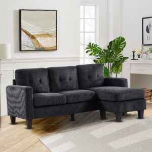 KYLE & KAY 73'' Convertible Sectional Sofa Couch, 3 Seat L-Shaped Sofa with Reversible Chaise, Small Couches for Small Spaces,Living Room, Apartment and Office, Black