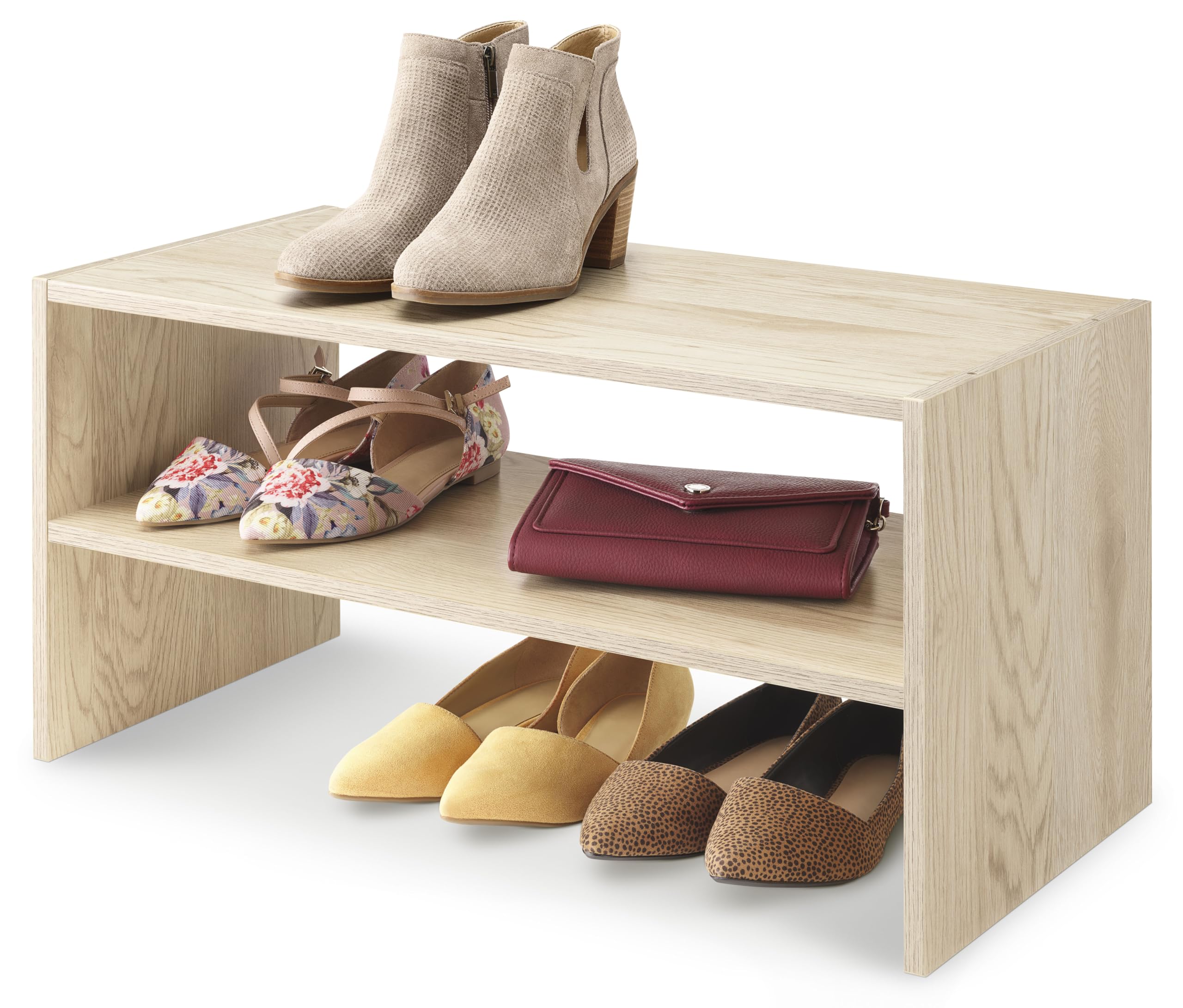 Whitmor Wood Stackable 2-Shelf Shoe Rack, White Oak, 24 inches