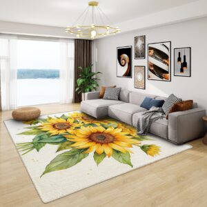 phtbz sunflower decor - sunflower rug, 3x4 ft washable non-slip stain resistant yellow floral area rug, rustic farmhouse carpet for entryway, bedside, kitchen, sunflower home decor & gifts