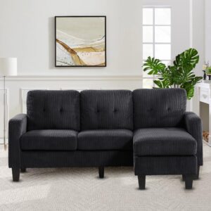 KYLE & KAY 73'' Convertible Sectional Sofa Couch, 3 Seat L-Shaped Sofa with Reversible Chaise, Small Couches for Small Spaces,Living Room, Apartment and Office, Black