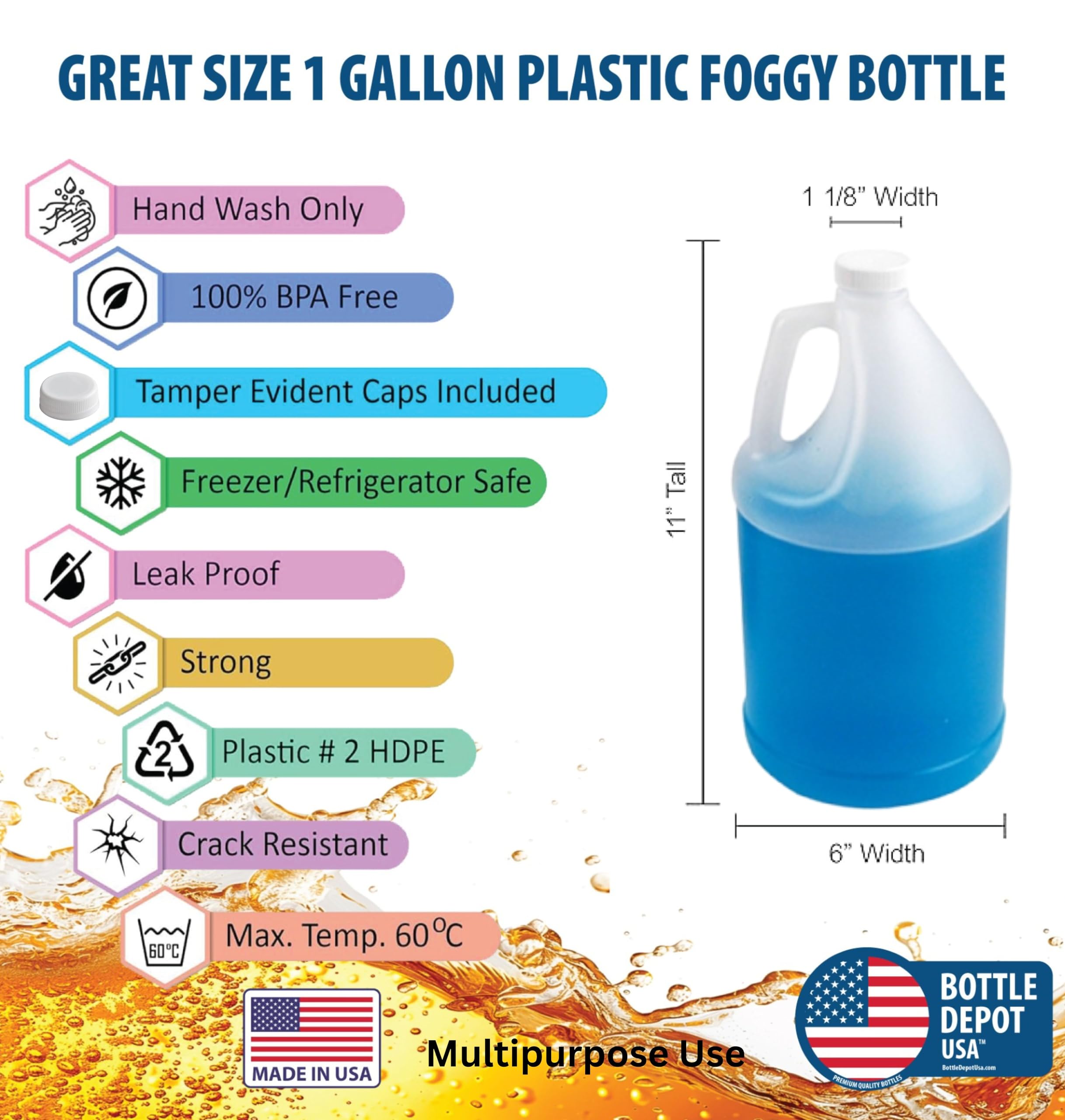 BOTTLE DEPOT USA 4 PACK 1-Gallon Empty Plastic Jugs, Reusable With Shipping Box, Food-Safe, BPA Free | Heavy-Duty HDPE | With White Tamper Evident Screw Caps