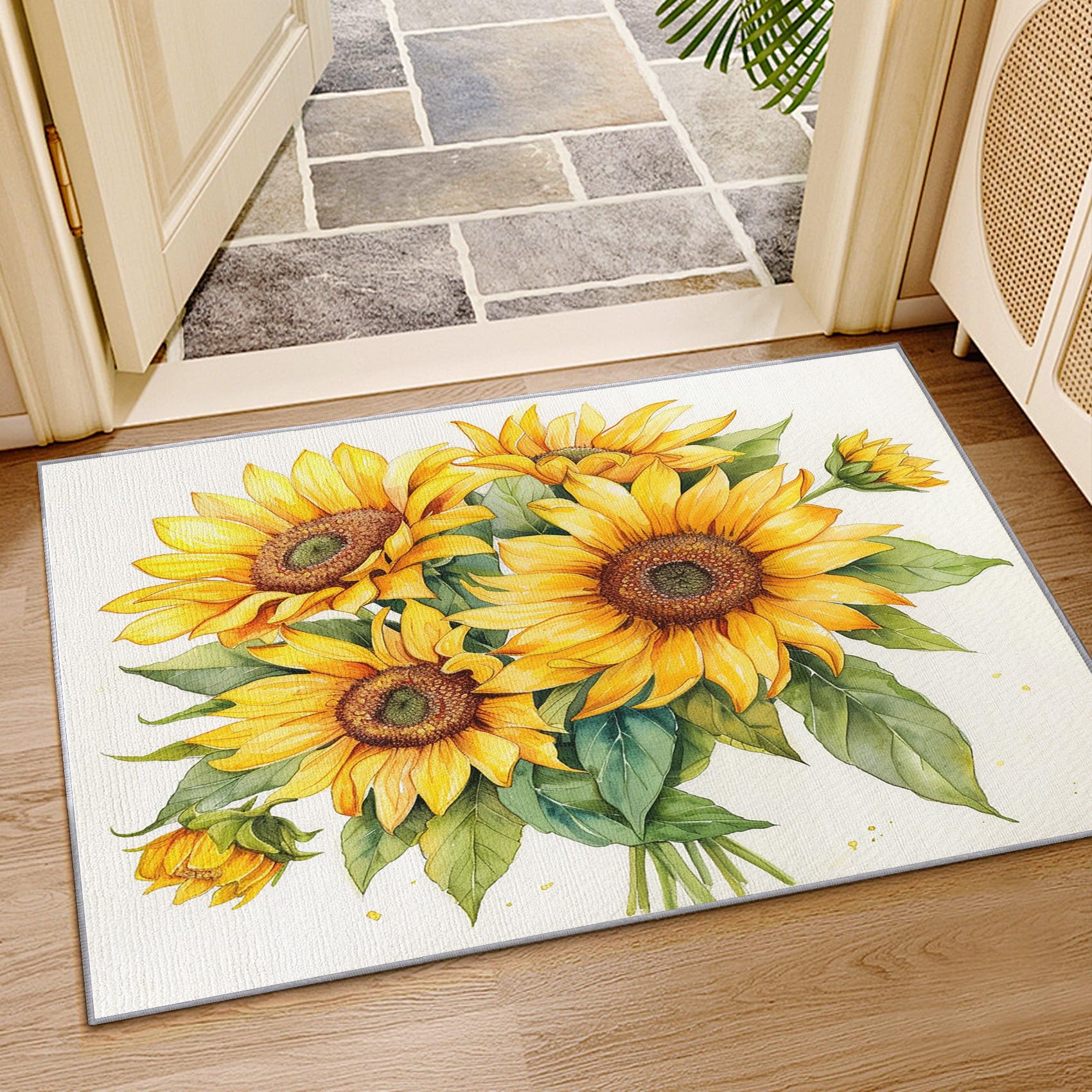 Phtbz Sunflower Decor - Sunflower Rug, 3x4 ft Washable Non-Slip Stain Resistant Yellow Floral Area Rug, Rustic Farmhouse Carpet for Entryway, Bedside, Kitchen, Sunflower Home Decor & Gifts