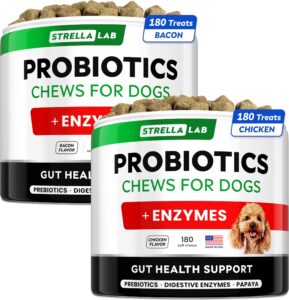 strellalab dog probiotics treats bundle - (360ct) - digestive enzymes + prebiotics - chewable fiber supplement - allergy, diarrhea, gas, constipation, upset stomach relief - digestion&immunity