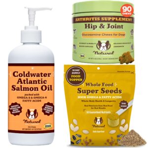 natural dog company senior dog supplements: hip & joint chews, coldwater atlantic salmon oil & super seeds granules for joint care, immune health & aging dog support