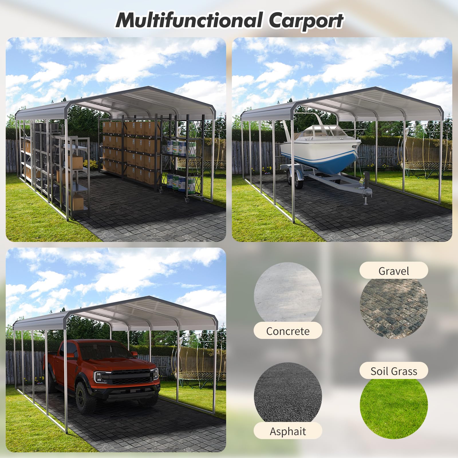 Garveelife 12X20FTHeavy Duty Carport,Carport with Galvanized Steel Roof and Frame,Upgraded Extra Large Metal Garage for Pickup, Car, Boatand Tractors,Trucks, and Tractors