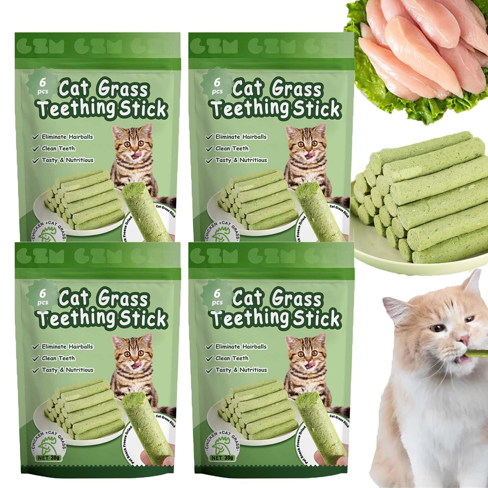 Berdexa Cat Grass Teething Stick, Cuddles Meow Cat Grass Sticks for Indoor Cats, Cat Grass Chew Sticks, Cat Teeth Cleaning Cat Grass Stick, Cat Chew Stick, for Hairball Removal (4Bag/24PCS)