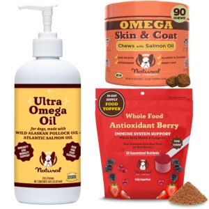 natural dog company skin & coat health bundle with omega-3, dha, and antioxidants for dogs, supports healthy skin, shiny coat, and overall wellness ideal for dry skin relief & enhancing dog coat shine