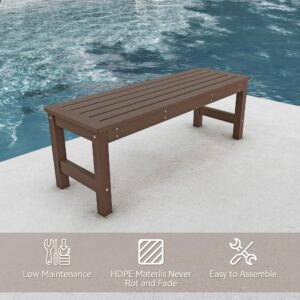 EFURDEN Outdoor Bench, 48’’ All Weather and Fade Resistant Knight Bench, 2-Person HDPE Garden Bench, Low Maintenance Patio Bench for Garden, Porch and Patio, Brown