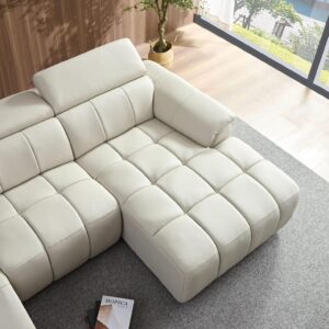 TURRIDU Oversized Genuine Leather L Shaped Sofa, Modern Electric Control Seat 3-Seater Couch with USB Interface, Power Recliner, Reclining Sectional Sofa with Console& Single Left Recliner, Beige