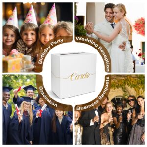 Cayioa Card Box for Party in Gold Foil Embossed Design White Card Box Gift Cards Receiving Box for Birthday Wedding Graduation Card Box