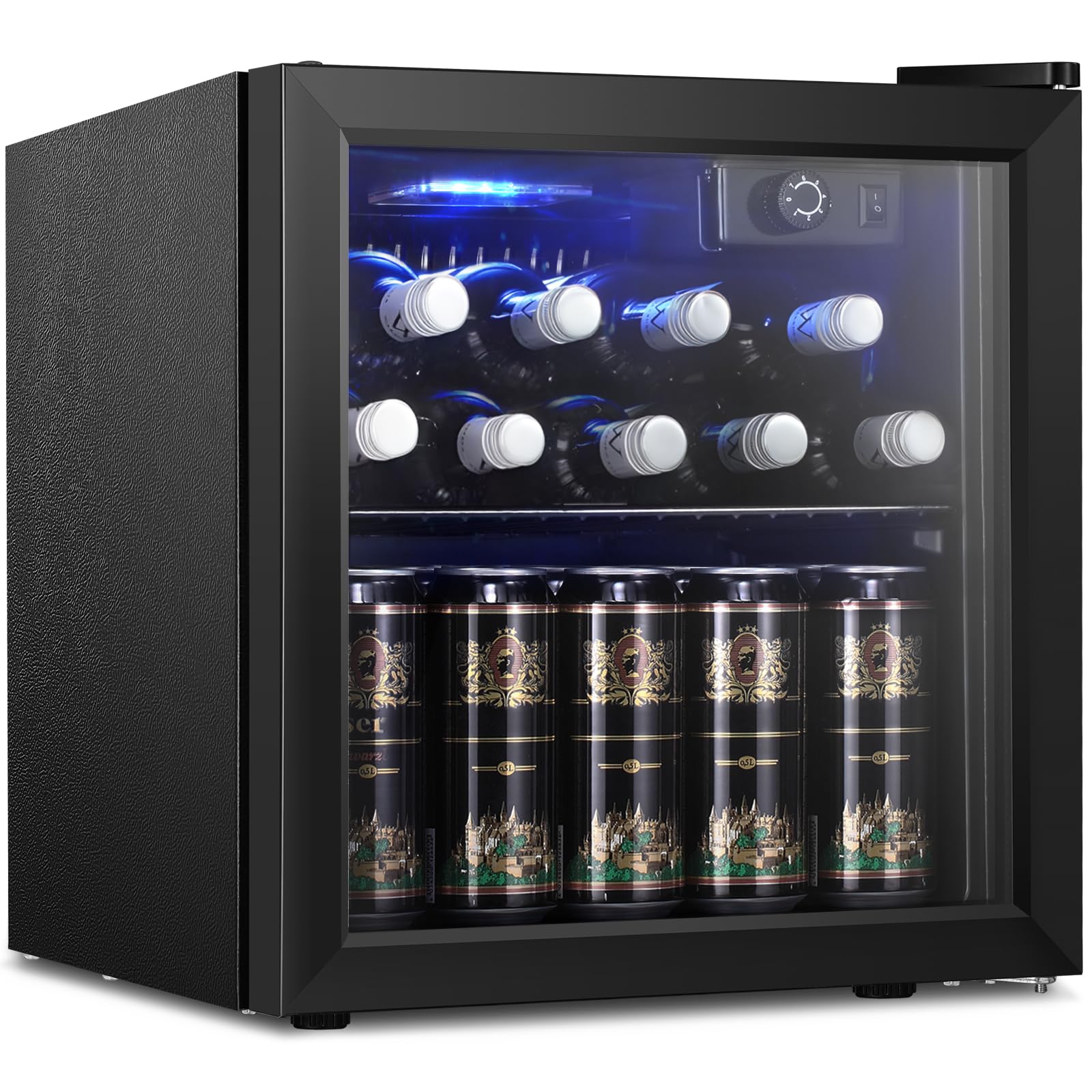 Antarctic Star 12 Bottle 48 Can Wine Cooler Beverage Refrigerator Mini Fridge Low Noise Clear Glass Door Counter Top Cellar for Beer Soda Bar 1.3 cu.ft Black