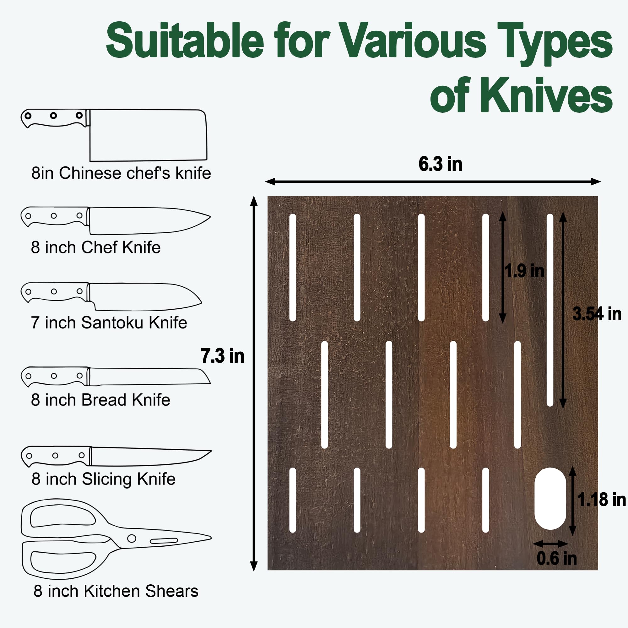 Universal Knife Block With Acrylic Shield, Acacia Wood Knife Holder without Knives for Scissors and Various Knives Suitable for Kitchen Countertops