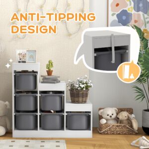 Qaba Kids Toy Storage Organizer with 6 Storage Bins, 3 Layers Kids Bookshelf Toy Organizer for Boys and Girls Aged 3-8 Years, Play Room, Bedroom, Gray