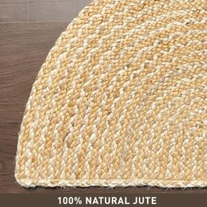 Chardin home Jute Braided Semi-Circular Seaside Rug, 18x30 inch Rustic Jute Throw Rug, Artisanal Bohemian Handcrafted Home Décor,Perfect as Doormat, Great for Kitchens, Study; Natural Jute - Ivory