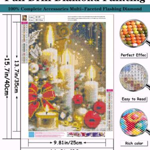 AREOPNMG Christmas 5D Diamond Painting Kits for Adults Beginners,DIY Winter Candles Diamond Art,Full Round Drill Diamond Dot Gem Art Kits,Sweet Home Wall Decor 12x16 Inch