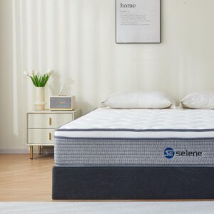 Selene Bedding Queen Mattress, 12 Inch Mattress Queen Size with Pocket Spring and Memory Foam for Pressure Relief, Motion Isolation, Edge Support, Medium Firm Mattress in a Box, CertiPUR-US, Grey