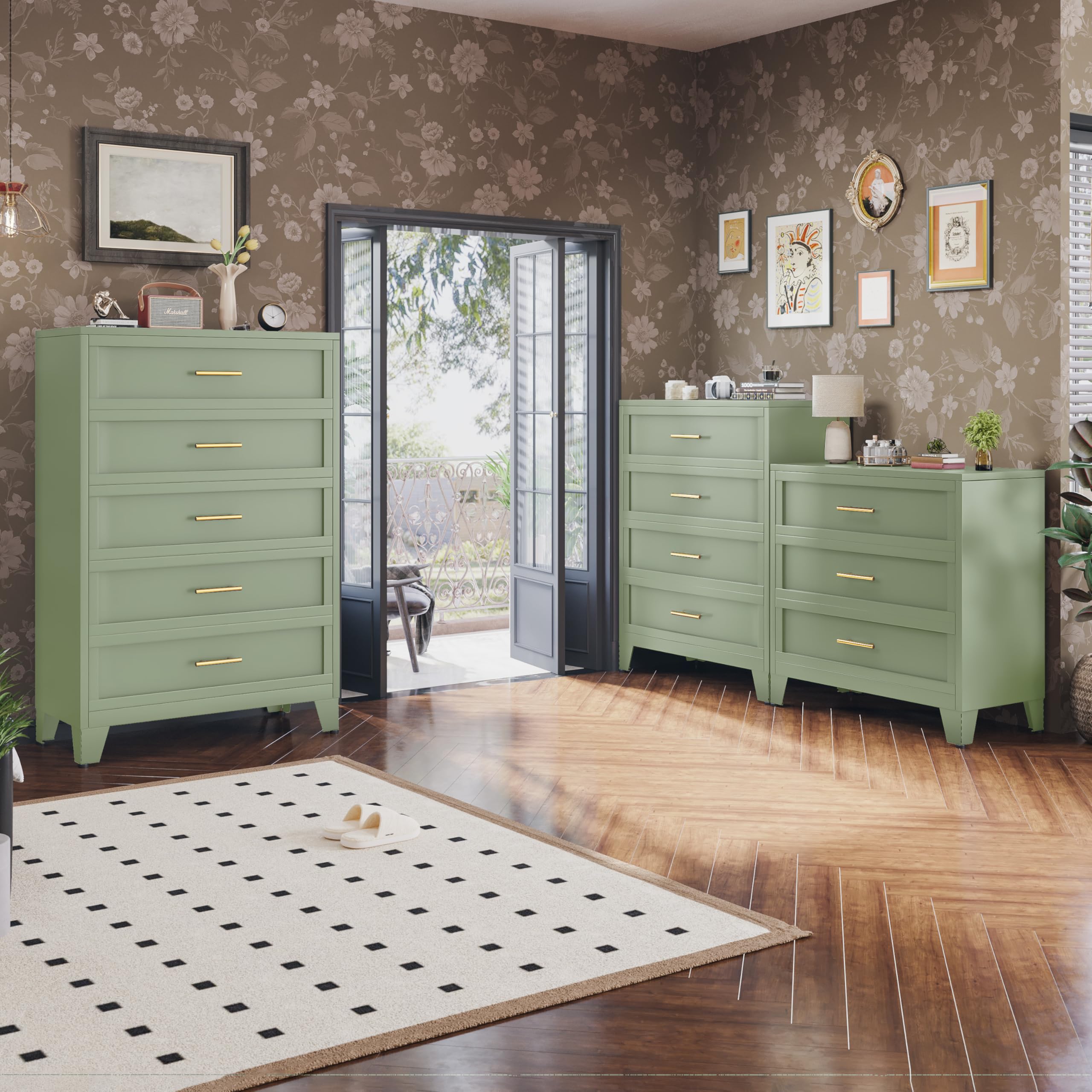 AUEYTVR Dresser for Bedroom Tall White Dresser, Chest of Drawers for Bedroom with Large Storage Space for Living Room, Hallway, Entryway, Home Office (Matcha Green, 4 Drawers)