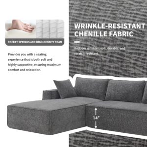 VnndeNest 111" Modular Sectional Couch, Comfy Chenille Fabric Floor Sofa, L-Shape Sectional Sofa with Chaise Lounge, Free Combination Foam-Filled Sleeper Sofa for Living Room, Apartment, Grey