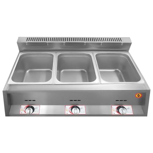 LyeXD 3-Pan Commercial Food Warmer, Electric Countertop Steam Table Adjustable Temp Gas Fryer, Stainless Steel Buffet Bain Marie Cooking Heating Pot for Home and Restaurant Use