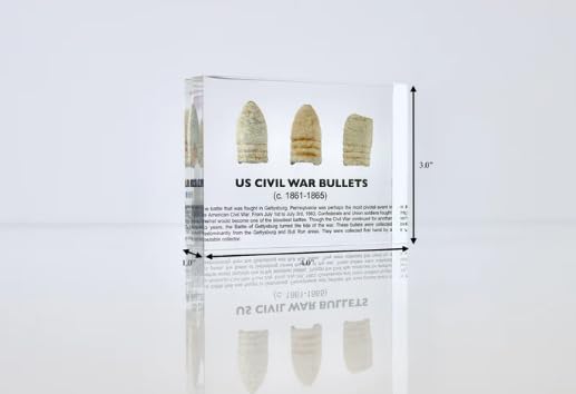 Civil War Minié Ball Bullets Display - Authentic Lead Bullets Preserved in Lucite, Handmade in USA, 4x3x1 inches, for Display or Education Purposes