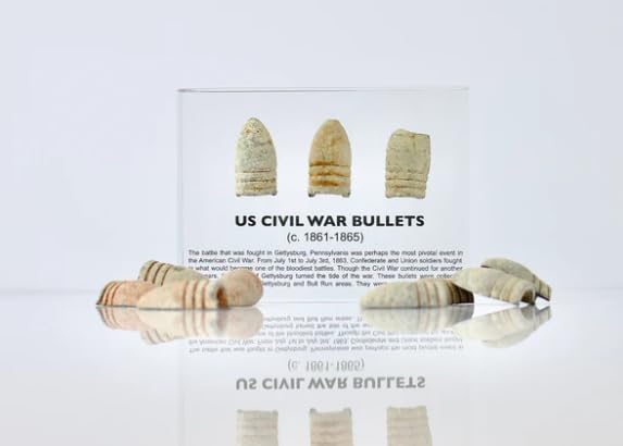 Civil War Minié Ball Bullets Display - Authentic Lead Bullets Preserved in Lucite, Handmade in USA, 4x3x1 inches, for Display or Education Purposes