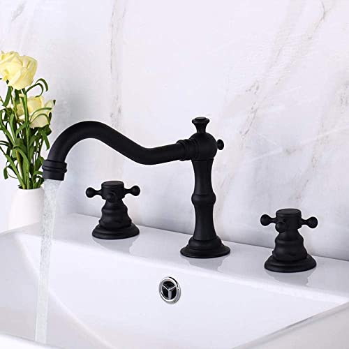 Bathroom Kitchen Basin Mixer Tap Sink Faucet 2 Handles 3Pcs Gold Bathroom Basin Faucet Bathtub Tap-Matte Black