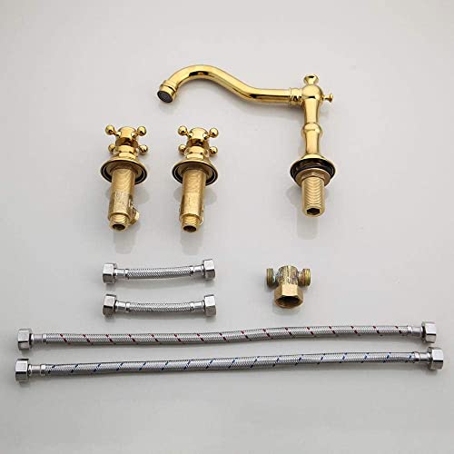 Bathroom Kitchen Basin Mixer Tap Sink Faucet 2 Handles 3Pcs Gold Bathroom Basin Faucet Bathtub Tap-Golden Plated