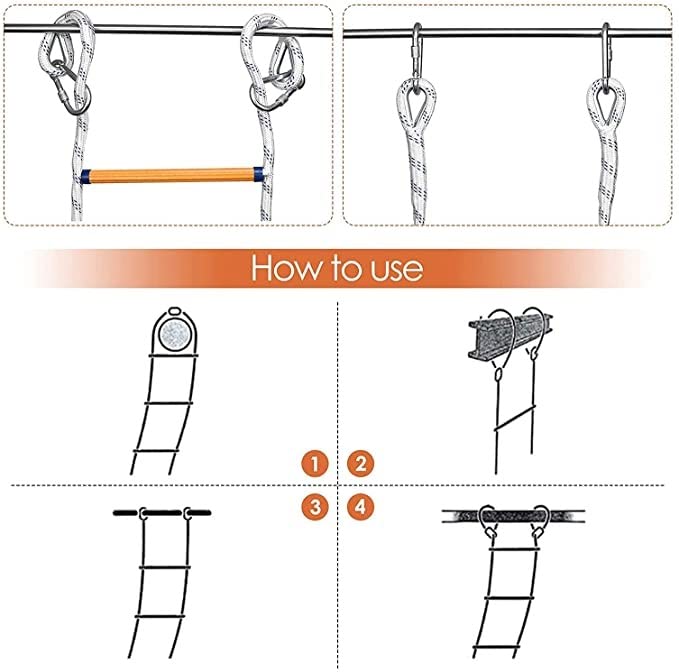 Emergency Fire Escape Ladder 2-10 Story Safety Balcony Fire Rope Ladders with Carabiners Ladder for Home Window Railing Treehouse