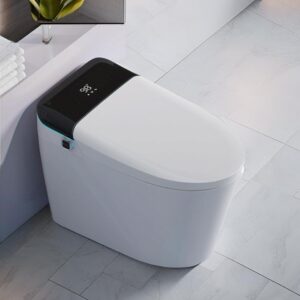 smart toilet with bidet built in heated seat, auto open/close lid, modern toilet elongated, one piece tankless, led display, night light, warm water/air dry, auto flush, foot sensor, remote control