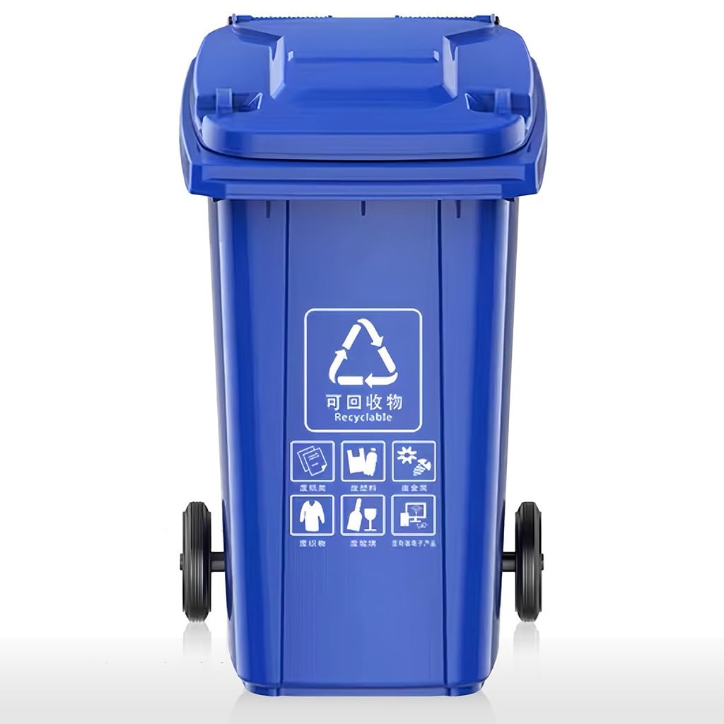 PSYBRYTHIA Large Outdoor Garbage Can Wastebasket with Lid ＆ Resistant Wheels, 100L 120L 240L Large Capacity Commercial Trash Can for Patios, Kitchens, and Outdoor Entertaining(Blue)