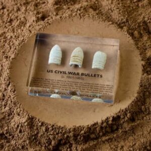 Civil War Minié Ball Bullets Display - Authentic Lead Bullets Preserved in Lucite, Handmade in USA, 4x3x1 inches, for Display or Education Purposes