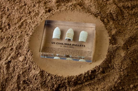 Civil War Minié Ball Bullets Display - Authentic Lead Bullets Preserved in Lucite, Handmade in USA, 4x3x1 inches, for Display or Education Purposes