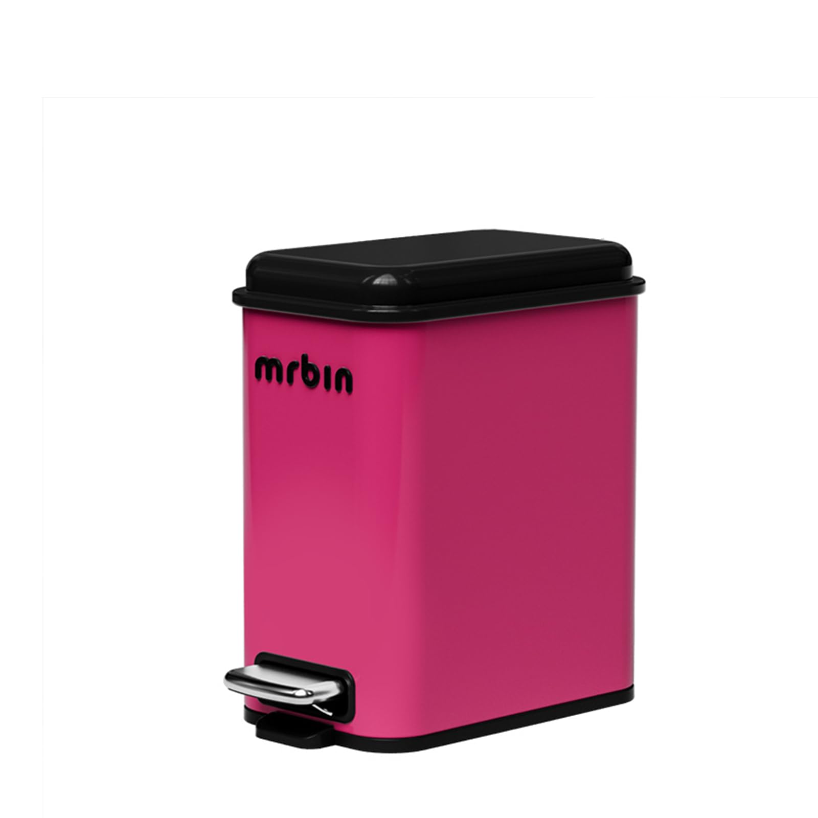 MRBIN Small Metal Bathroom Trash Can with Black Lid, Slim 5L/1.6 Gal Waste Basket for Bedroom, Touchless Garbage Bin with Stainless Steel Pedal for Narrow Kitchen, Office Retro Decor, Berry Pink