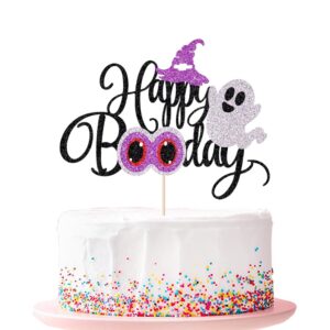 ruscalin halloween happy boo day cake topper,halloween purple eyes hat silver flash ghost cake decoration ，ghost halloween theme for kids girl baby shower birthday party supplies