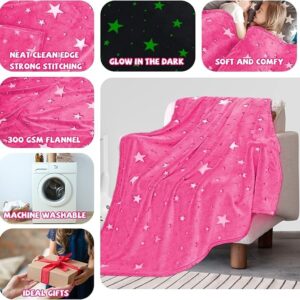 Glow in The Dark Blanket, Star Theme, for Toddlers and Girls Aged 3-15, Perfect for Home, Car, Outdoors, Winter, Thanksgiving, Christmas, Birthday, Presents, Gifts, Holidays