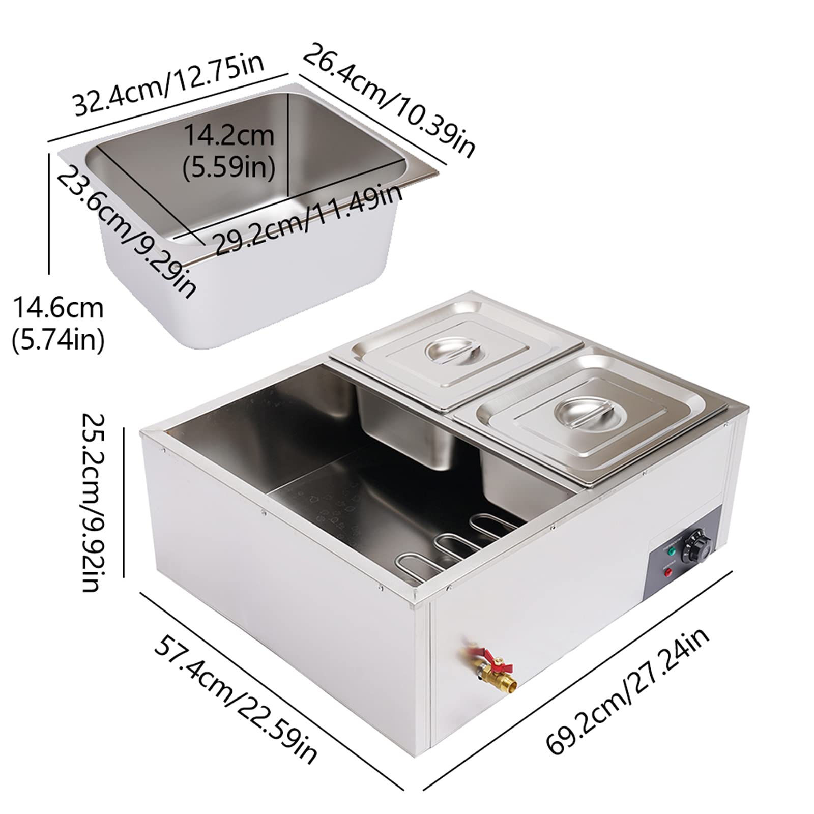 4-Pan Commercial Food Warmer, Professional Stainless Steel Bain Marie Buffet Countertop Electric Steam Table with Temperature Control & Lid, 5.9in Deep for Parties Restaurants (850w 110V)